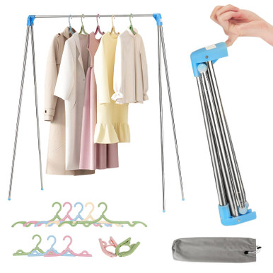 Portable Travel Garment Rack,Foldable Clothes Rack with 10 Mini Travel ...