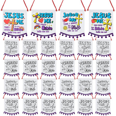 Buryeah 24 Pcs Color Your Own Jesus Loves Me Banners with Pom Sunday ...