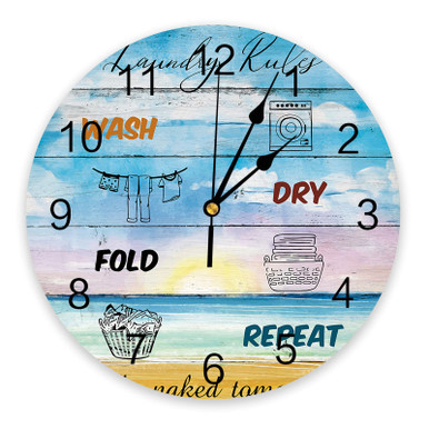 Wall Clock Laundry Room Rules Battery Operated Clocks Silent Non ...