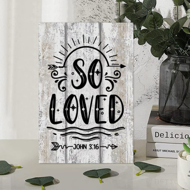 Vintage Rustic Chic Style Wood Sign Bible Verse Quotes So Loved Wooden ...