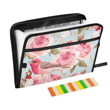 Roses Birds Flowers Expanding File Folders Zipper Closure Acordian File ...