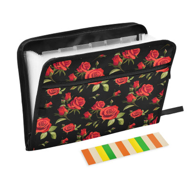 Red Roses Expanding File Folders Zipper Closure Acordian File Keeper ...