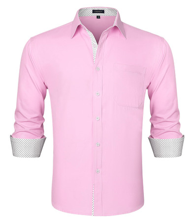 HISDERN Pink Dress Shirts for Men Light Pink Button Down Shirt Men ...