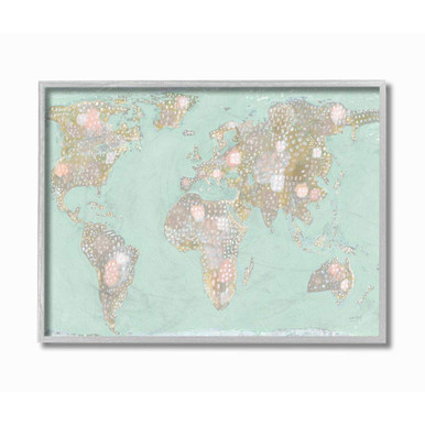 Stupell Industries Mint Brown Patterned Illustrated World Map, Designed ...