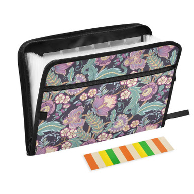 Retro Purple Flowers 13 Pockets Expandable File Folder with Sticky ...