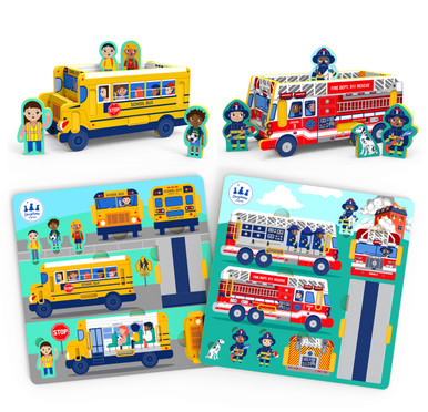 Storytime Toys Play Puzzles Fire Truck & School Bus Bundle | Build and ...