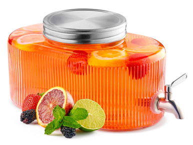 Glass Punch Bowl Drink Dispenser for Fridge - 100% Leakproof Stainless ...