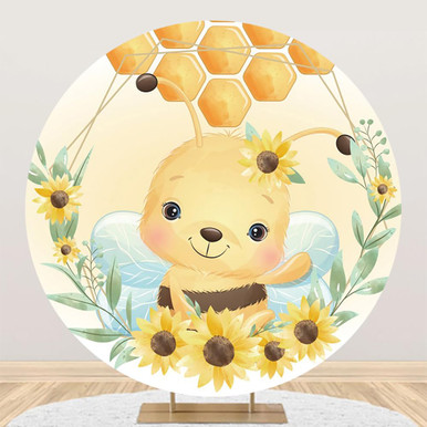 Renaiss 6x6ft Honey Bee Round Backdrop Cover Sunflower Little Bee ...