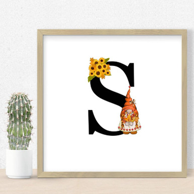 Monogram Letter S Wood Framed Sign Western Gnomes Wooden Wall Art Signs ...