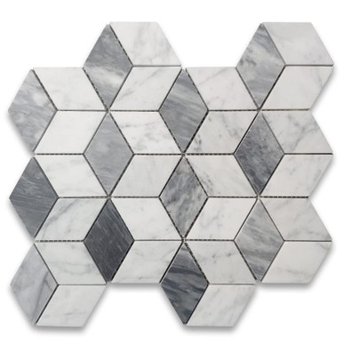 Stone Center Online Carrara White Marble 2x3 Illusion 3D Cube Rhombus ...