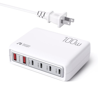 USB C Charging Station, 100W GaN Charger 6 PowerPorts Type C Charging ...