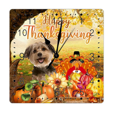 Thanksgiving Field Spaniel Art Clock Fall Gold Sunflower Pumpkin Turkey ...