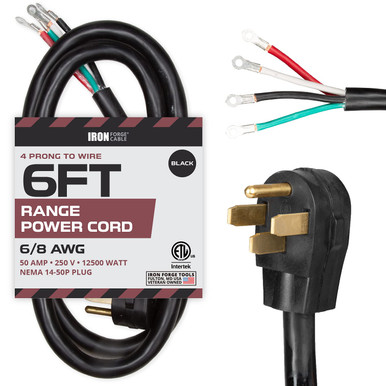 Iron Forge Cable 4 Prong Range Cord 6 Ft - 50 Amp Extension Cord 6 Foot ...