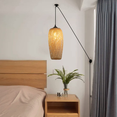 Modern Plug in Bamboo Pendant Light Fixture with Switch - Rustic Woven ...
