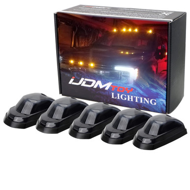 iJDMTOY 5pc Smoked Lens Amber Yellow Full LED Cab Roof Marker Light Kit Compatible with 2017-up ...