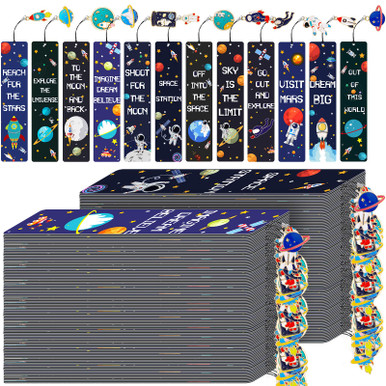 288 Pieces Space Theme Bookmarks with Metal Charms Planet Rocket Space ...