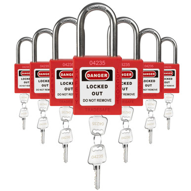 TRADESAFE Lockout Tagout Locks Set - 7 Red Keyed Alike Padlocks, 2 Keys ...
