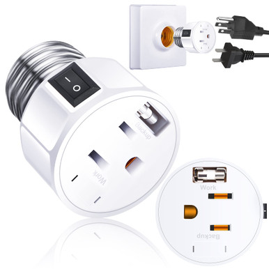 2/3 Prong Light Socket to Plug Adapter with 2 Spare Fuses and Switch ...