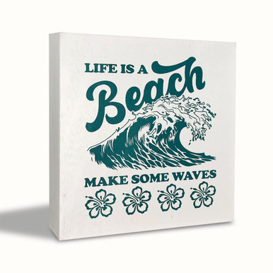 KEUSPI Summer Beach Desk Decor,Life is a Beach Make Some Waves Wood ...