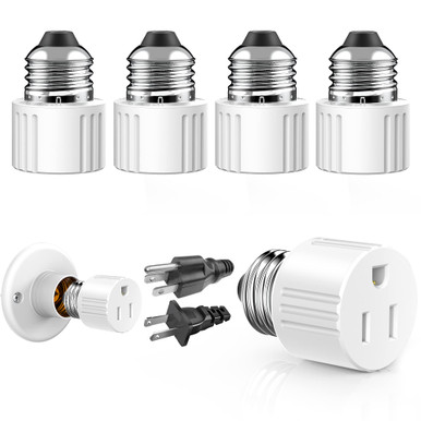 4 Pack White E26/E27 3 Prong Light Socket to Plug Adapter, Light Bulb ...