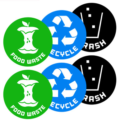 Recycle,Trash and Compost (Food Waste) bin Logo Stickers (6 Pack) 4in x ...