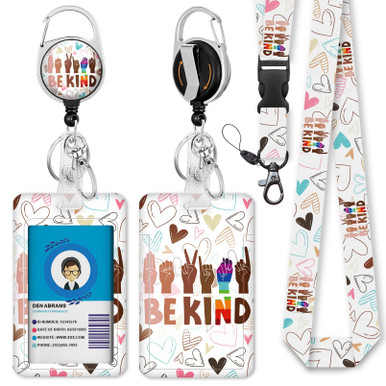 Id Badge Holder with Lanyard, Be Kind Badge Reel Retractable Heavy Duty ...