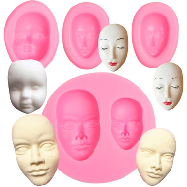 Human Face Silicone Mold 4 Pcs, Face Chocolate Fondant Mold for Cake ...