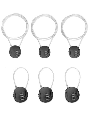 QWORK 6 Pack 3 Digit Combination Lock, Black Steel Wire Cable Locks ...