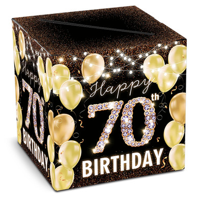 70th Black Gold Diamonds Birthday Cards Box, Gold Glitter Birthday Card ...