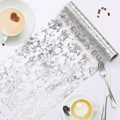 Vagasi Silver Table Runners 33 Feet, Metallic Glitter Foil Thin Mesh ...