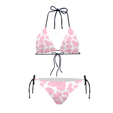 JEOCODY Pink Cow Print String Triangle Bikini Sets Halter Triangle Two ...