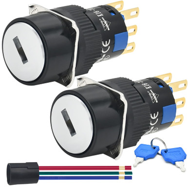 16MM Key Switch 5/8" Mounting Hole 12V/ 24V 110V 220V Lock On Off 3 ...