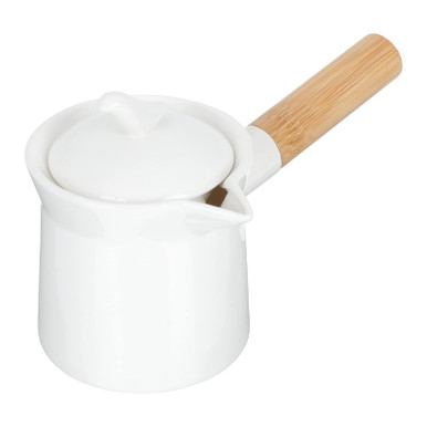 Enamel Milk Pot Ceramic Milk Pan, Mini Coffee Pot with Lid and Wooden ...