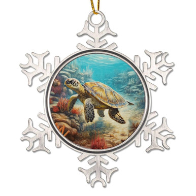 CowkissSign Snowflake Ornament Coastal Watercolor Sea Turtle Snowflake ...