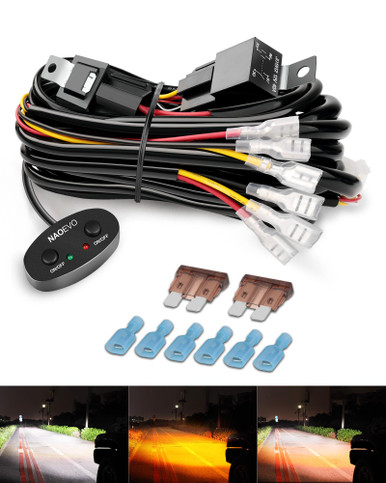 NAOEVO 18AWG 80W Dual Color Wiring Harness Switch 2 Leads, Dual Relay ...