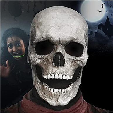PRAABDC Halloween Skull Mask, Creepy Full Head Skull Mask with Moving ...