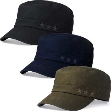 3 Pack Men's Cotton Military Caps Cadet Army Caps Five Pointed Star ...