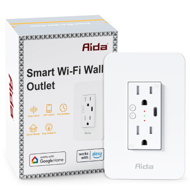 AIDA Smart Wi-Fi in-Wall Outlet, Standard Electrical Outlet with USB-C ...