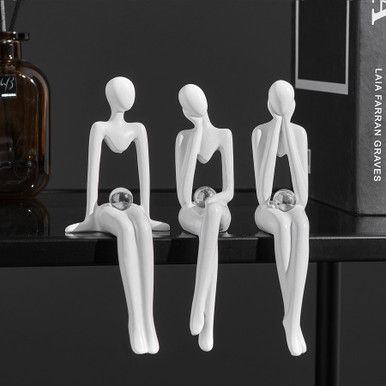 FJS White Modern Thinker Statues for Home Decor Art Resin Small ...