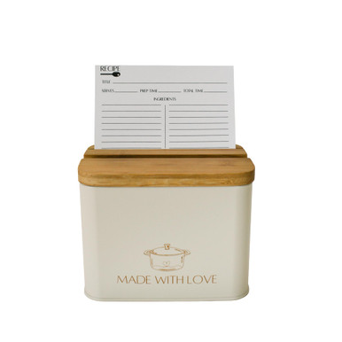 White Recipe Box With Cards And Dividers | Metal Recipe Card Holder w ...