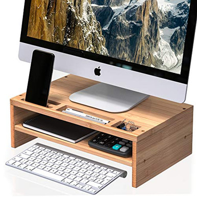 Well Weng Desk Monitor Riser Stand with Storage Organizer 2 Shelves for ...