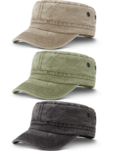 3 Pieces Cadet Army Caps Military Flat Top Caps Washed Cotton Cadet Cap ...
