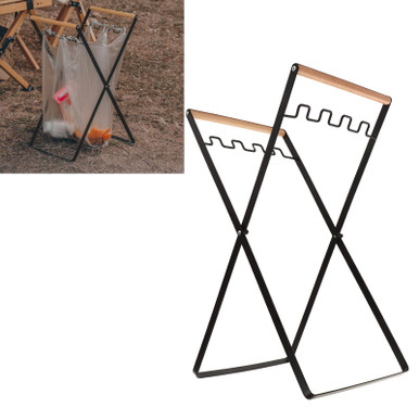 Iron Trash Bag Holder, Portable Wood Handle Outdoor Leaf Bag Stand ...