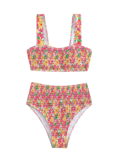 MakeMeChic Women's 2 Piece Bathing Suits Floral Print Smocked High ...