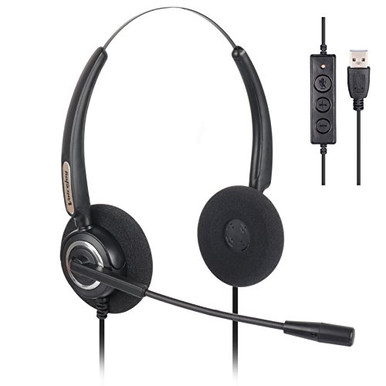 Corded USB Headset with Noise Cancelling Mic and in-line Controls ...