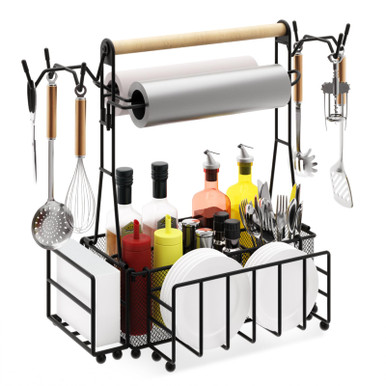 Outdoor Grill Caddy, BBQ Caddy with Paper Towel Holder and Mesh Basket ...