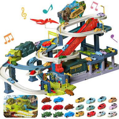 Dinosaur Toy Car Ramp Track Vehicle Playsets with 12 Mini Colorful ...