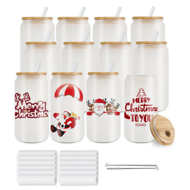 Kocdam 12pack Sublimation Glass Cups with Bamboo Lids and Straws ...