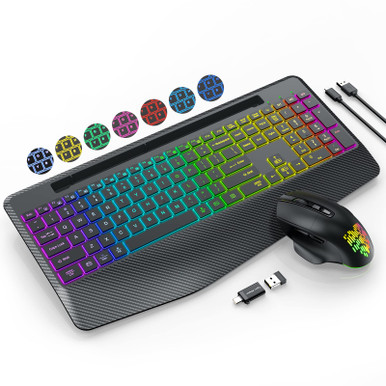 Trueque Wireless Keyboard and Mouse with 9 Colored Backlit, Wrist Rest ...
