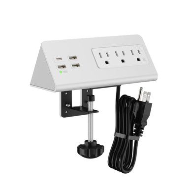 Desk Edge Clamp Mount Power Strips with 4 USB Ports(1xPD 20W USB-C Port ...